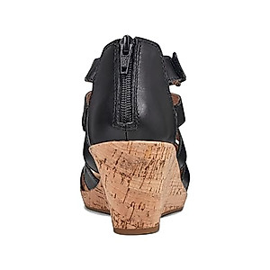 Rockport Women's Briah Gladiator Wedge Sandal, Black Leather, 6 M US