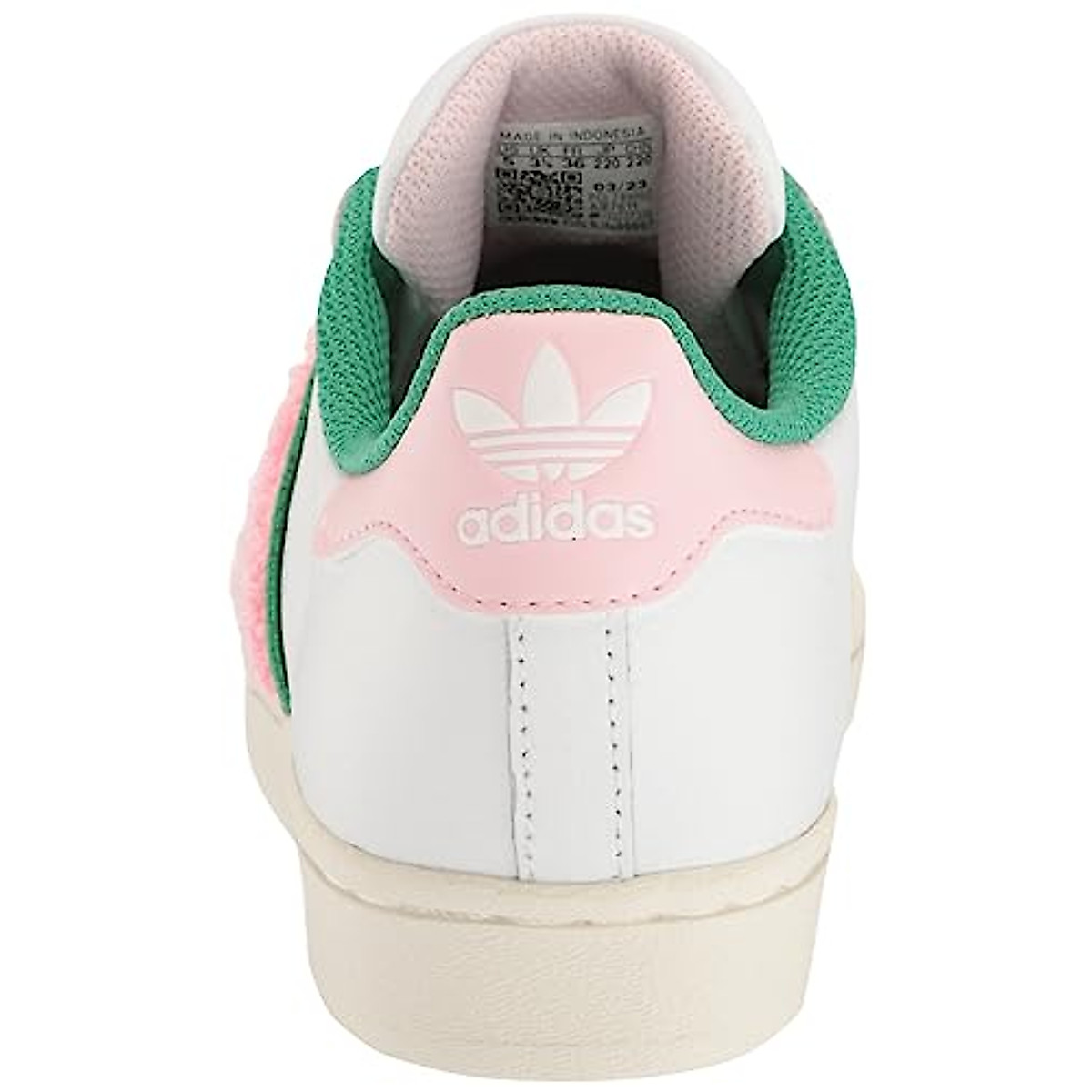 adidas Women's Superstar Sneaker, White/Clear Pink/Semi Court Green, 9.5 Narrow