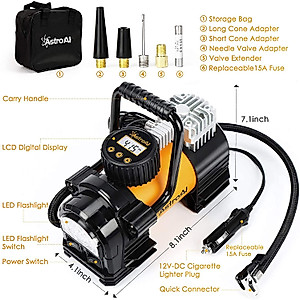 AstroAI Tire Inflator Air Compressor Portable Air Pump for Car Tires 12V DC Digital Tire Pump 150PSI with Emergency LED Light for Cars, Trucks, Motorcycles and Other Inflatables