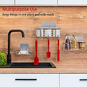 BOARWILY Adhesive Shower Caddy Shelf Organizer , Bathroom Shower Rack with Soap Dishes , 304 Stainless Steel Bathroom Shower Storage Organizer with 6 Hooks - 3 Pack , No Drilling