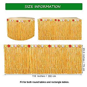 Albassa Luau Hawaiian Grass Table Skirt, Beach Party Table Skirt 9FT with Hibiscus (Straw Yellow, 1)