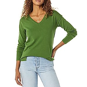 Amazon Essentials Women's Lightweight Long-Sleeve V-Neck Tunic Sweater (Available in Plus Size), Green, Small
