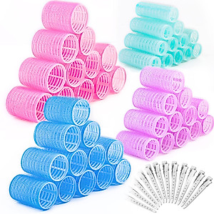 Cludoo Hair Roller Set of 60 PCS with Duckbill Clips, Includes 4 Sizes (Jumbo, Large, Medium, Small) and 4 Colors, for DIY or Hair Salon, Acrylic Material, for Long Medium Short Hair