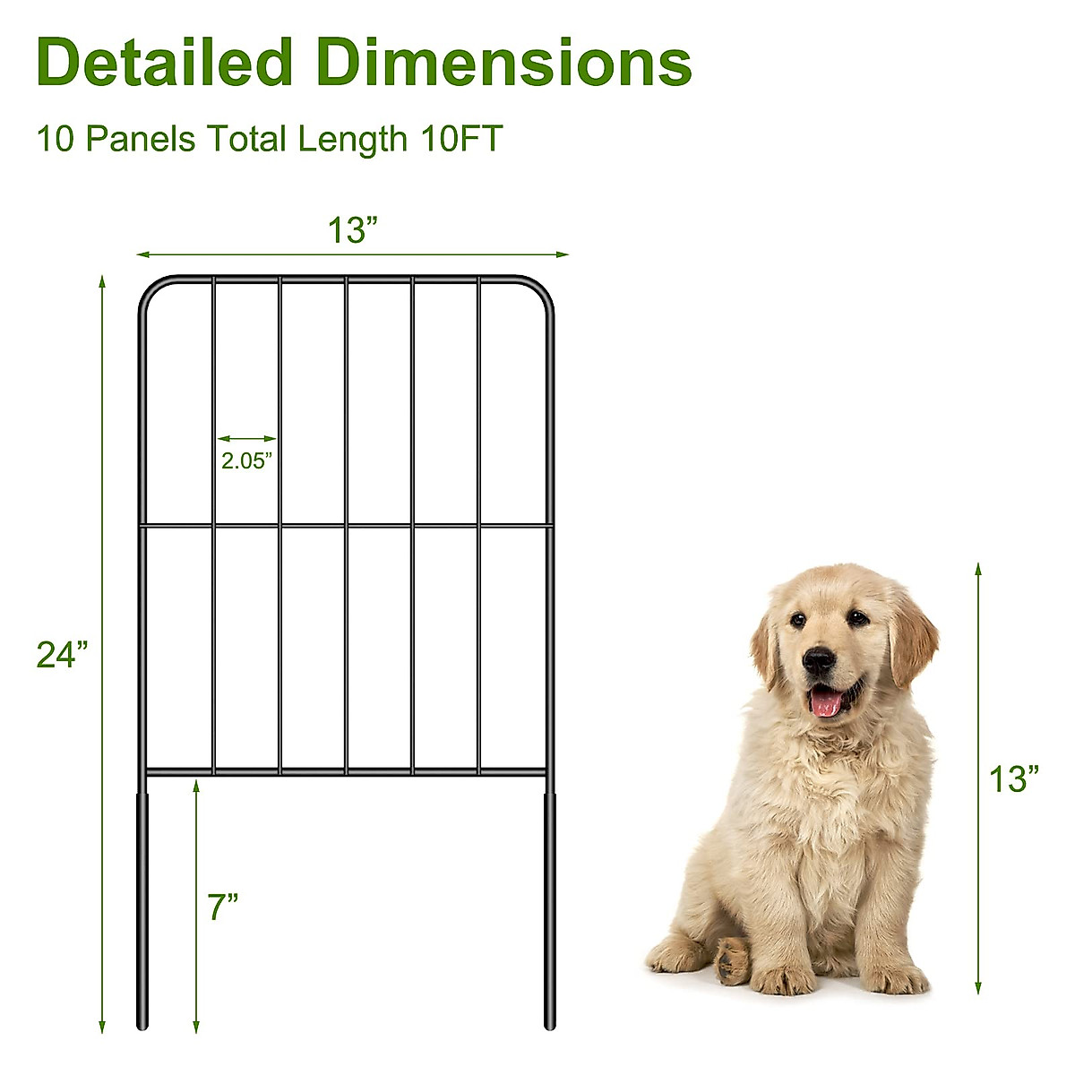 PINPON Decorative Garden Fence 10 Pack Animal Barrier Fence 10ft(L) x 24in(H) Rustproof Metal Wire Section Edging Fencing Panel for Outdoor Yard Landscape Patio, Square