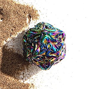 KakapopoTCG Endless Chaos Dice (Rainbow) D20 Dice with Celtic Knots Solid Metal Extra Large Extra Heavy for DND DnD5e TTRPG RPG Polyhedral Dice Bard Dice Sorcerer Wizard Dice