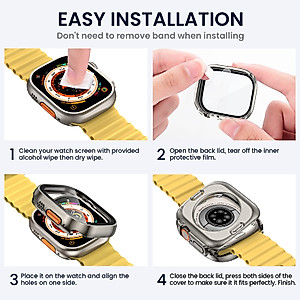 Tensea (2 in 1) for Waterproof Apple Watch Ultra 2/Ultra Screen Protector Case 49mm Accessories, iWatch Protective PC Face Cover Built-in Tempered Glass Film, Front and Back Bumper (49 mm)