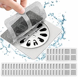50PCS Pack,4"" X 4"" Disposable Shower Drain Cover Hair Catcher Shower Drain Mesh Stickers, Bathroom, Laundry, Bathtub, Kitchen, Sink, for Human and pet Hair, White