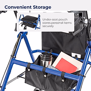 Drive Medical Aluminum Rollator Walker Fold Up and Removable Back Support, Padded Seat, 6" Wheels, Blue,R726BL