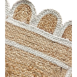 Shiv Shakti Exports White Scalloped Natural Jute Area Rug, Natural Base Off White Trim (2x3 Feet / 61x92 Cm)