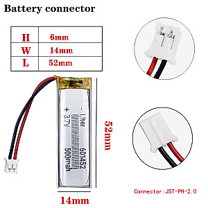 Liter energybattery 3.7V Lipo Battery 500mAh Rechargeable Lithium ion Polymer Battery 601452 Lithium Polymer ion Battery with JST Connector