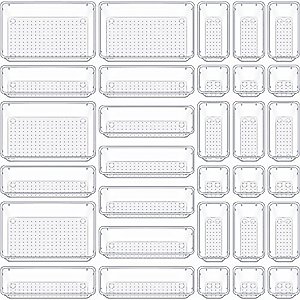 Kootek 31 Pcs Clear Plastic Drawer Organizer Set, 4-Size Bathroom Drawer Organizers Non-Slip Desk Dividers Trays, Versatile Storage Bins for Makeup, Jewelry, Vanity, Bedroom, Kitchen, Office