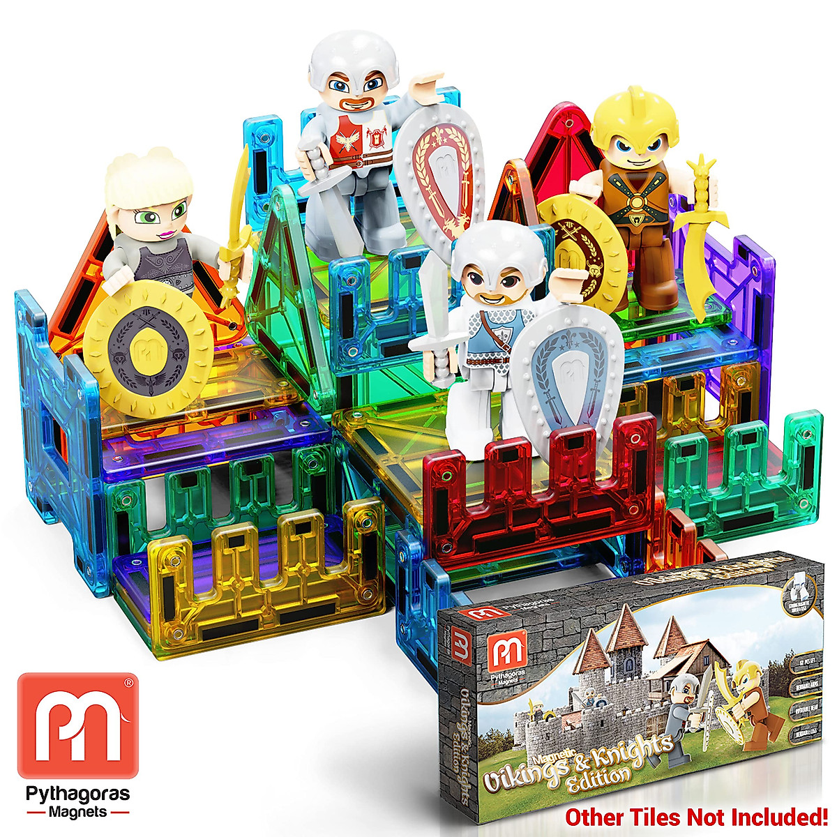 Pythagoras Magnetics Magnetic Figures Set with Knights and Vikings, Interactive Early Learning STEM Toys for Boys and Girls, Action Figures for Building Blocks and Tiles, Fun 12 pc. Add-On Kit