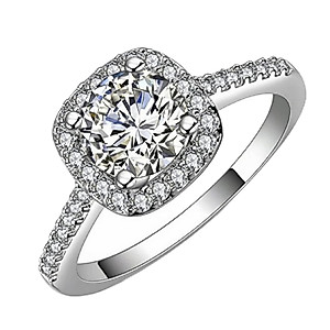 LVSHI Fashion Ring 925 Sterling Silver CZ Ring Zircon Stone Crystal Women's Engagement Rings Cubic Zirconia Promise Rings CZ Engagement Ring for Women Size 6-11 (Size 11) (C4)