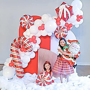 Christmas Balloon Garland Arch Kit – 160 Pack White Red Latex Balloons with Christmas Round Candy Cane Stars Foil Helium Balloon for XMAS Evening Decoration Supplies