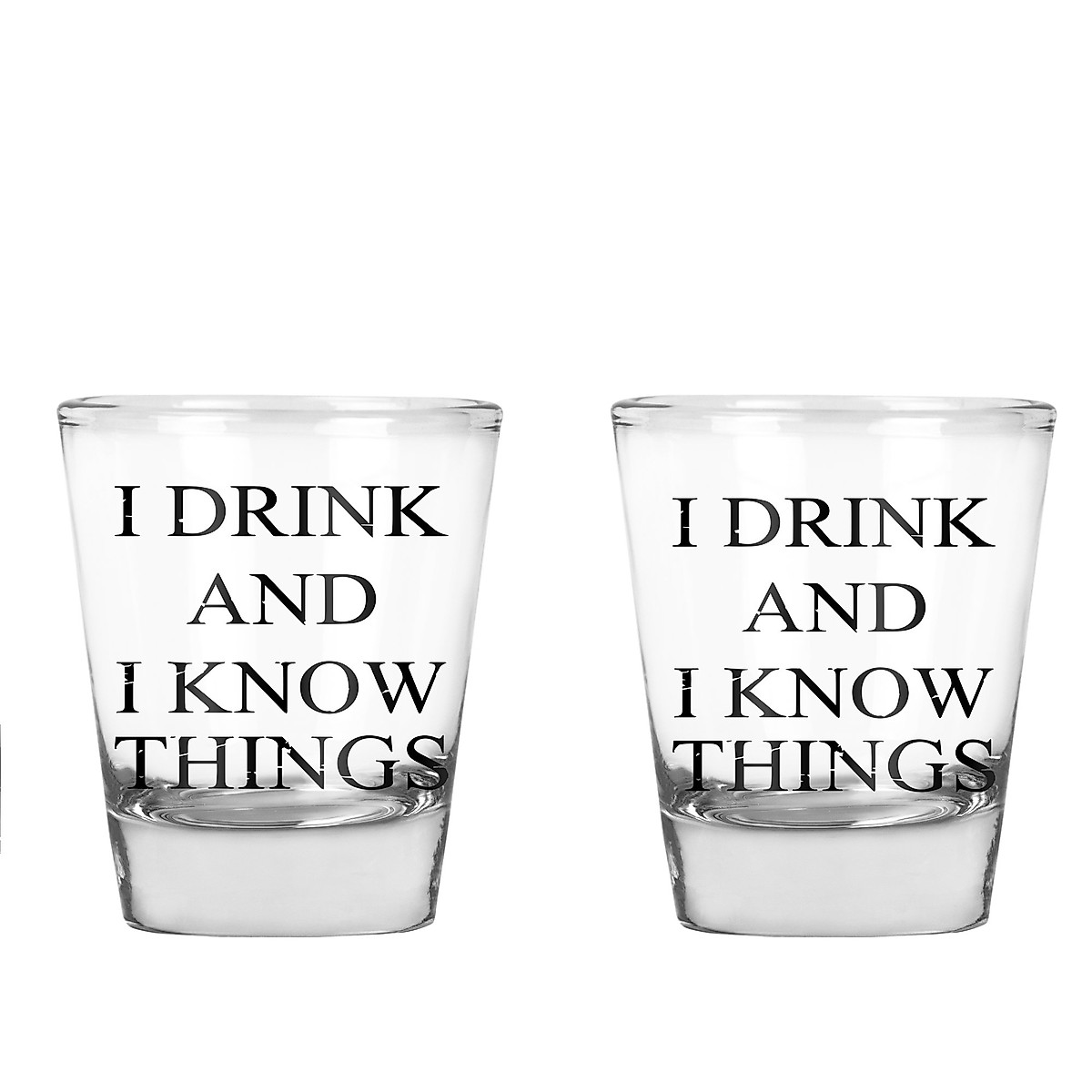 AW Fashions I Drink and I Know Things - Funny Parody Party Shot Glass - 2 Pack Set of Shot Glasses Bachelorette Bachelor Game