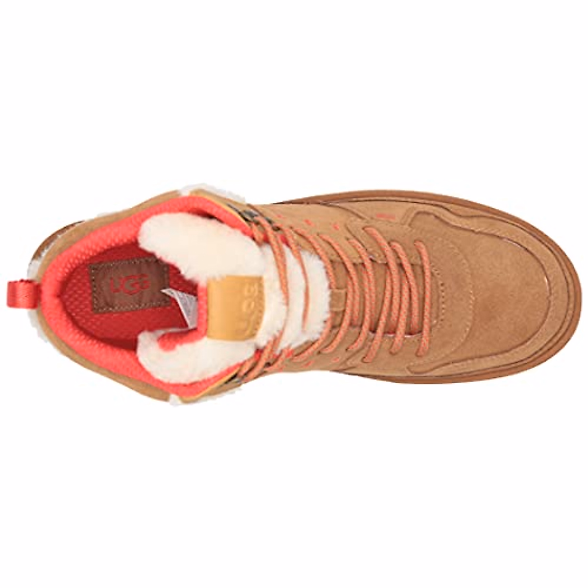UGG Women's Highland HI Heritage Sneaker, Chestnut/Fiery RED Suede, 8