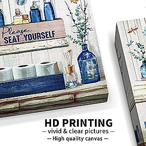 Bathroom Decor Wall Art Dragonfly Wall Art Blue Bathroom Sign Rustic Farmhouse Bathroom Canvas Prints Signs Wood Background Bathroom Pictures Artwork Framed Bath Laundry Home Decorations12 x16