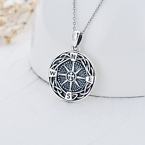 JUSTKIDSTOY Compass Necklace Sterling Silver Celtic Knot Travel Pendant Necklace Inspirational Graduation Jewelry Gifts for Women Men