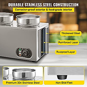 Commercial Food Warmer 8.4 Qt Capacity with Adjustable Temperature Control and Stainless Steel Construction