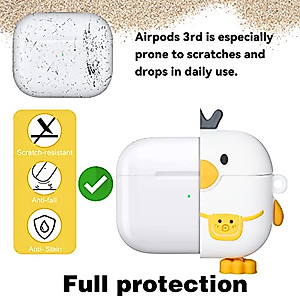 Mulafnxal for Airpods 3 3rd Generation Case Cute 3D Lovely Unique Cartoon for Airpod 3 Silicone Cover Fun Funny Cool Design Fashion Cases for Boys Girls Kids Teen for Air pods 3 (2021) (White Duck)