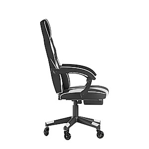Flash Furniture X40 Gaming Chair Racing Computer Chair with Fully Reclining Back/Arms and Transparent Roller Wheels, Slide-Out Footrest, - White