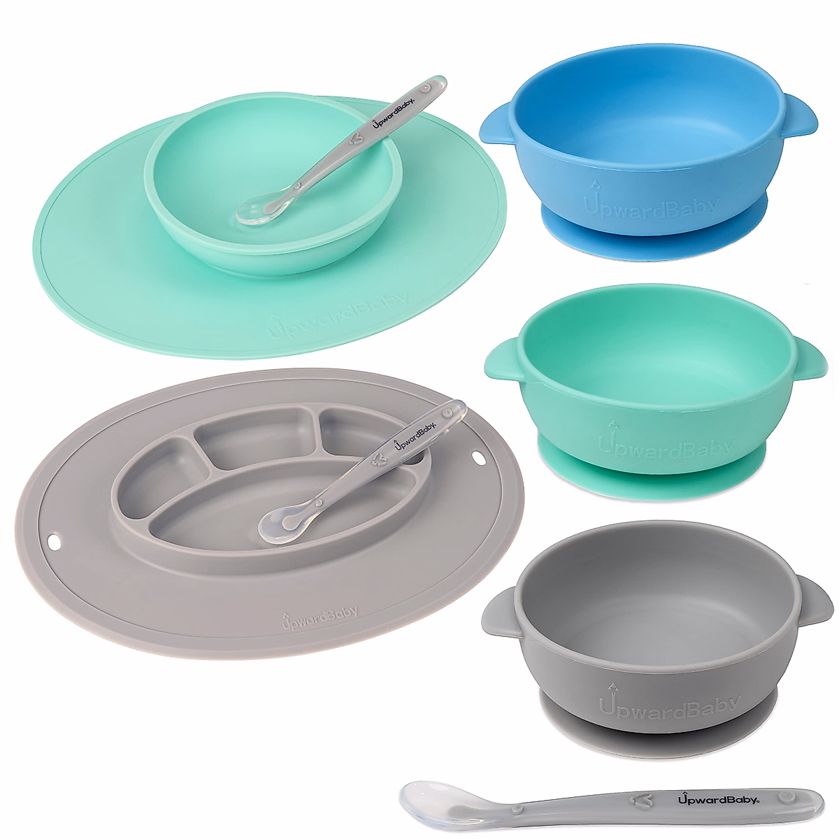 UpwardBaby Suction Toddler Plate and Bowl Feeding Placemat and Suction Bowl Set Bundle