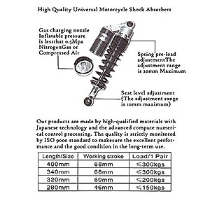 GZYF Pair 320mm Universal Motorcycle Rear Air Shock Absorbers Fit For Honda for Suzuki for Kawasaki for Yamaha ATV Go Kart Quad Dirt Sport Bikes Black & Gold