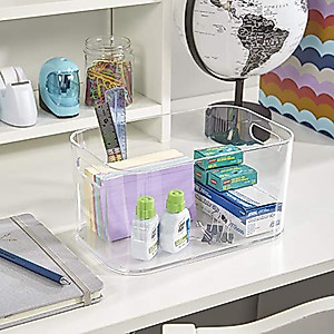STORi Bliss 10" x 6" Open Compartment Clear Plastic Organizer | Rectangular Makeup and Vanity Storage Bin and Pantry Caddy with Pass-Through Handles | Round Corner Design | Made in USA