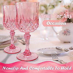 Veiuwa 24 Pcs Plastic Pink Wine Glasses，Plastic Cordial Glasses，Plastic Goblets，Pink Plastic Goblets，Plastic Wine Glasses，Can be Used for Weddings, Everyday Fun Parties and More!