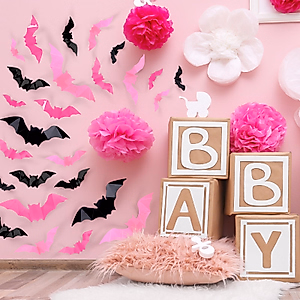 Whaline 224Pcs Halloween Wall Decoration 3D Bats with Foam Adhesive Black Pink Rose Red Waterproof Spooky Bats Stickers Hocus Pocus Party Supplies for Halloween Home Wall Window Door Decor, 4 Sizes