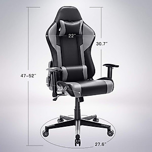 Gaming Chair with Bluetooth Speakers RGB LED Lights, Music Video Game Chair, Ergonomic PU Leather Comfortable Computer Chair, Adjustable Reclining Racing Office Swivel Chair for Adult Teens (Gray)