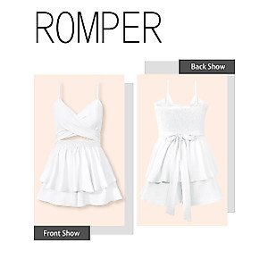 AGERWAY Rompers For Women Summer Romper Dresses For Women Ruffle Romper White Romper Short Romper L