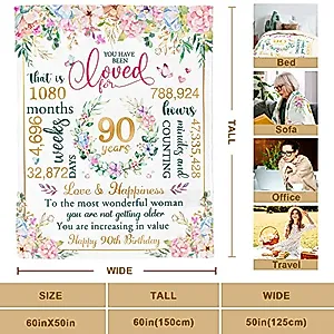 90th Birthday Decorations for Women,90th Birthday Gifts for Women,Best 90th Birthday Gifts,Happy 90th Birthday Decorations for Her,Wife,Sister,Friend,Soft Throw Blanket 50" X 60"