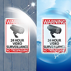 TICONN 4-Pack 24 Hour Video Surveillance Sign, No Trespassing Aluminum Warning Sign, 10’’x7’’ for CCTV Security Camera - Reflective, UV Protected