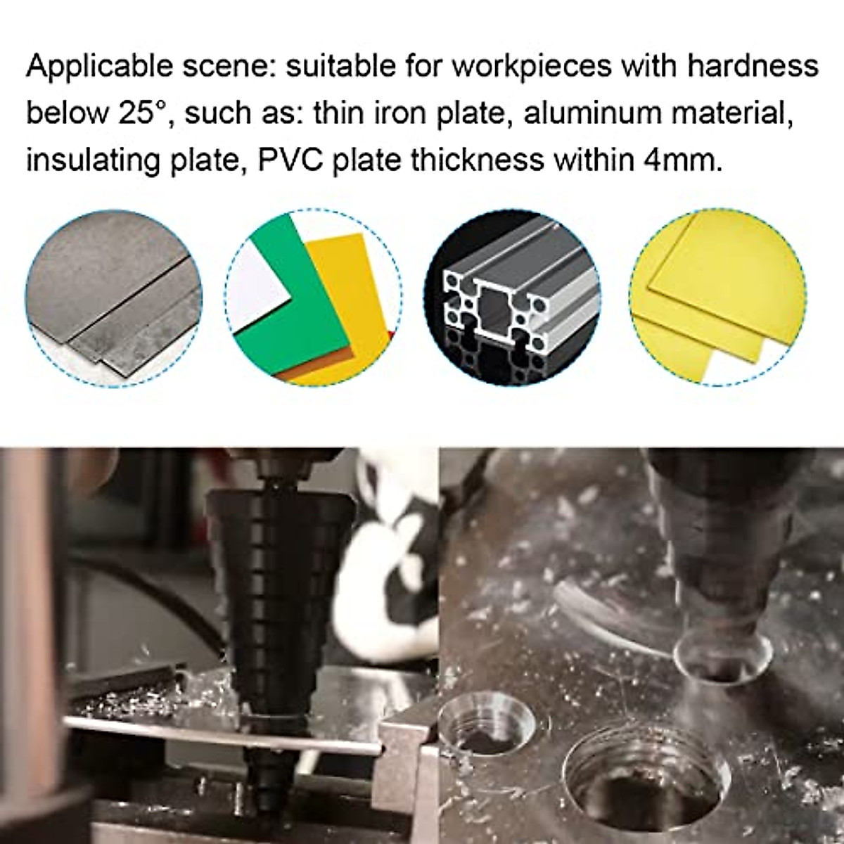 LWCUSNJ 4 Piece Step Drill Bit Set and Automatic Center Punch, HSS Nitriding Black Spiral Fluted Drill Bits for Hardened Metal, Stainless Steel, Wood, Plastic,6mm Hex Shank,Sizes 4-12mm/4-20mm/4-32mm