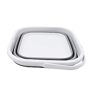 SAMMART 5.5L (1.4 Gallon) Collapsible Square Handy Bucket/Foldable SquareWater Pail/Portable Tub with Handle. (White/Grey, 1)