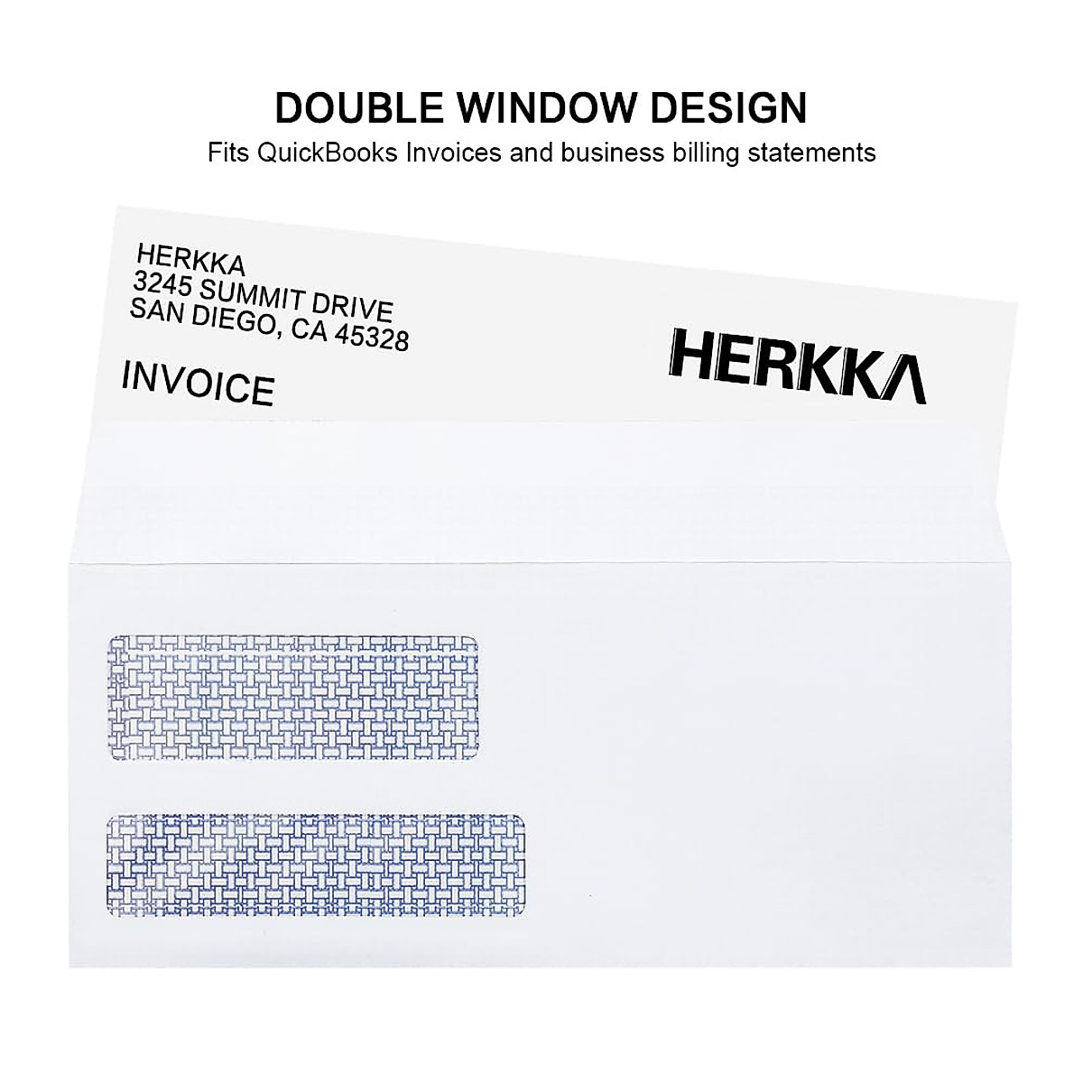 #9 Double Window Security Envelopes, HERKKA No.9 Double Window Business Envelopes Designed for Quickbooks Invoices and Business Statements - Number 9 Size 3 7/8 Inch X 8 7/8 Inch - 24 LB - 500 Count