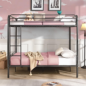 FUSVZ Heavy-Duty Full Over Full Bunk Beds for Adults, Modern Style Bunk Bed Full Over Full Size Frame with Ladders for Kids Boys Girls Teens Adults, Weight Capacity 500LBS, Easy to assemble (Gunmetal)