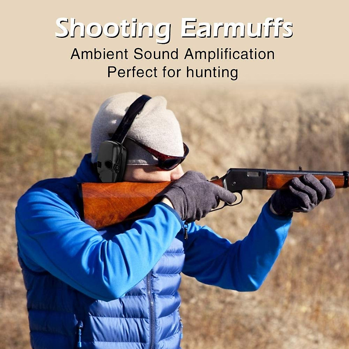 Tosuny Electronic Shooting Earmuff, 22dB Noise Reduction Sport Sound Amplification Ear Defender, Foldable Ear Protection Hunting Earmuff with Microphone, Ideal for Shooters, Hunters(Black)