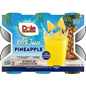 Dole 100% Pineapple Juice, No Added Sugar, Excellent Source of Vitamin C, 100% Fruit Juice, 6 Fl Oz (Pack of 6), Packaging May Vary