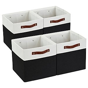 DECOMOMO Fabric Storage Bins, 13x13x13 Storage Cube Bins, Baskets for Shelves (Black and White, 4pcs)