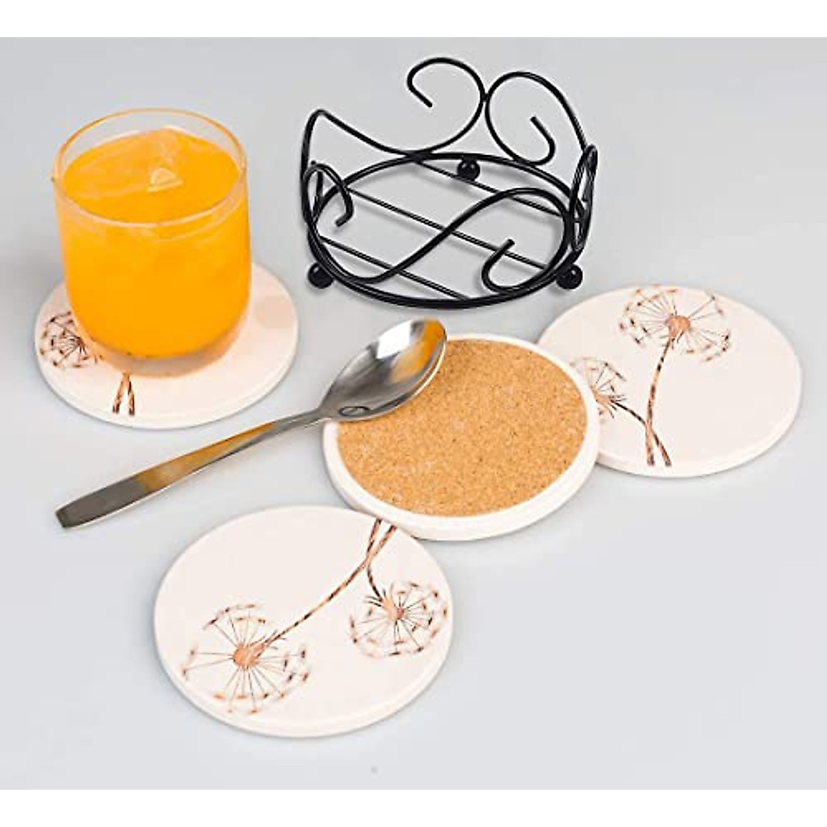 CTCNGH 4.5” Coaster Holder Round, Black Iron Metal Coaster Holder Without Coasters, Hold 1 to 7 Pcs Drink Coasters Set-Made of Ceramic Stones, White Marble, Felt, Leather, Wood (4” in Size)