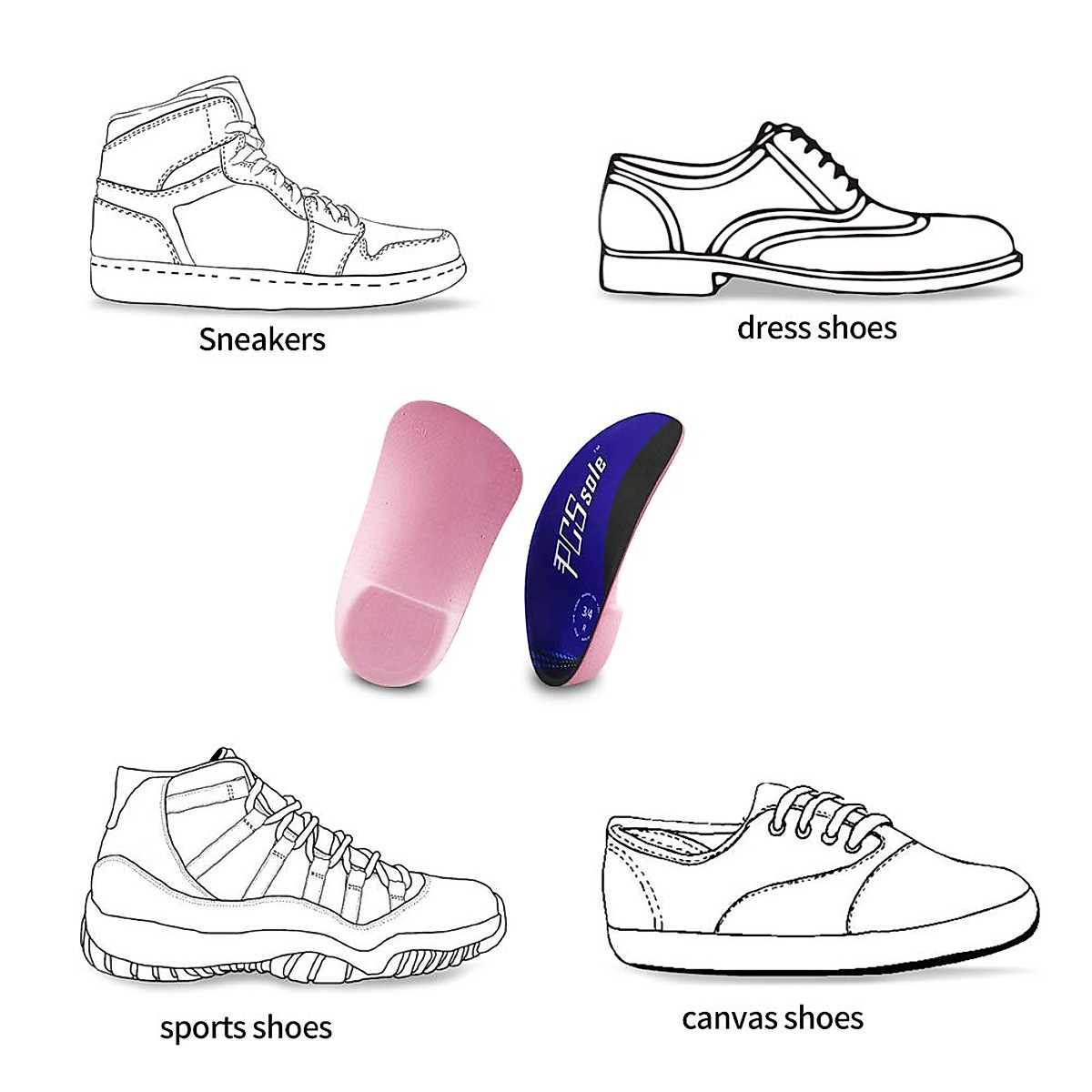 PCSsole 3/4 Orthotics Shoe Insoles High Arch Supports Shoe Insertsfor Plantar Fasciitis, Flat Feet, Over-Pronation, Relief Heel Spur Pain (XL:Men9-11/Women10-12)