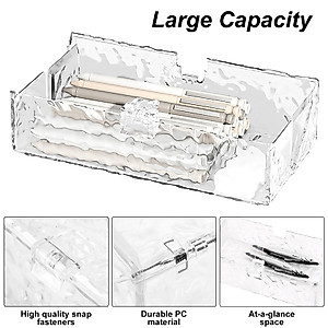 elephtree Glacier Pencil Case,Large Capacity Plastic Pencil Case Organizer Translucent Multi Functional Automatic Push Buttons Pencil Box Sketching Storage Box with 2 Pieces Cute Fish Pens