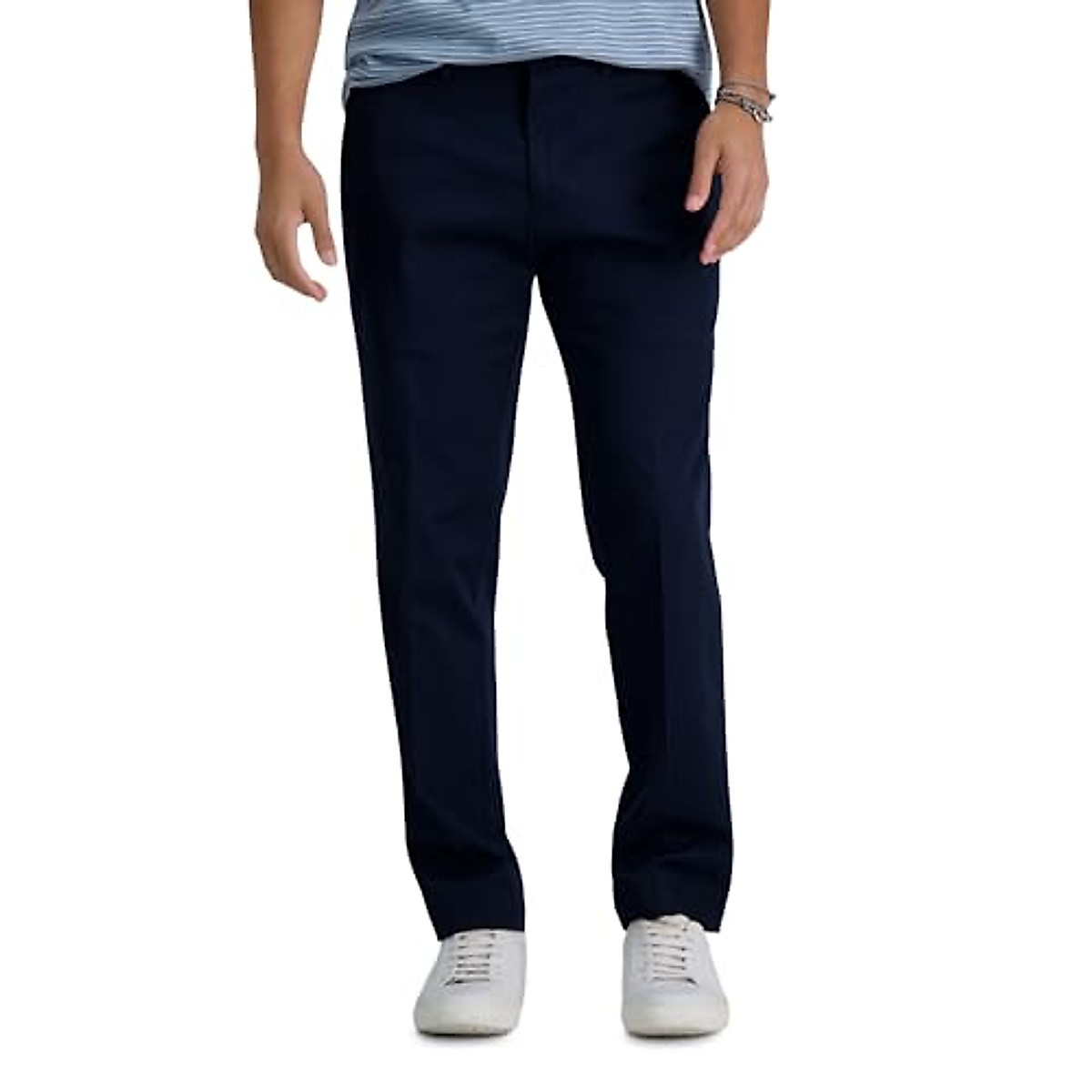 Haggar Men's Premium No Iron Khaki Straight Fit & Slim Fit Flat Front Casual Pant, Dark Navy Blue, 32W x 30L