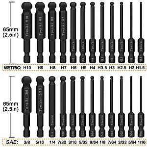 Tonsiki Ball End Hex Head Allen Wrench Drill Bit Set (24PCS Metric & SAE), Upgraded 1/4" Quick Release Shank Magnetic S2 Steel Ball End Hex Screwdriver Bit Set, Perfect for IKEA Type Furniture