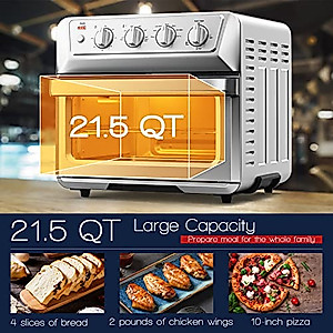 CHEFJOY Convention Toaster Oven Air Fryer 7-in-1, 21.5 QT Airfryer Toaster Oven Combo w/ Timer, Recipe, 4 Accessories Includes Pull-out Crumb Tray, Air Fry Basket & Baking Tray & Rack, Countertop Size for Oil-less Fry/Toast/Reheat