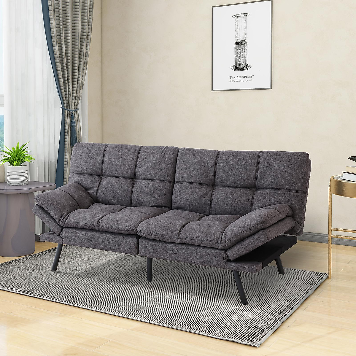 MUUEGM 71" Couches for Living room, Futon Sofa Bed with Memory Foam and Adjust Backrest, Sofa for Studios, Apartments, Dormitories, Offices and Game Rooms.Dark Grey Sofa