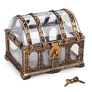 Pemalin Transparent Antique Treasure Chest for Kids,Plastic Pirate Storage and Decorative Box