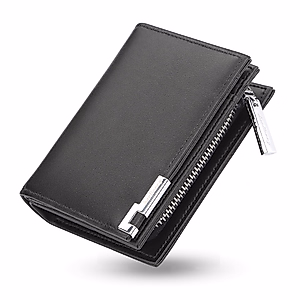 BNAM Wallet for Men Durable Bifold Mens Wallets with Window RFID Blocking Credit Card Holder Wallet with Zipper coin purse and 15 Card Slots (Black) (HTN-001)